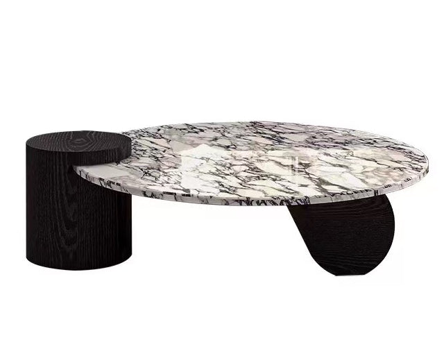 TARA Marble and Wood Coffee Table - Black and White round coffee table ...