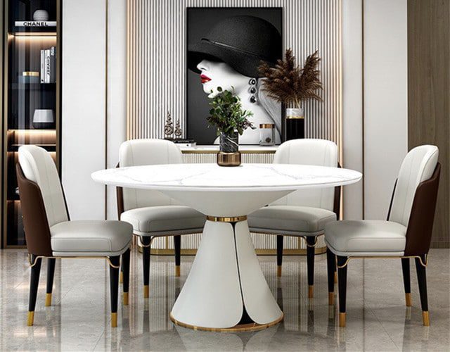 FLORENCE White Marble Round Dining Table - 6 seater dining table 150cm ...
