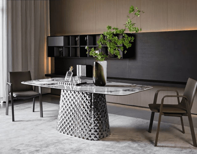 ELINO Rectangular Dining Table - Pedestal rectangular chrome dining ...