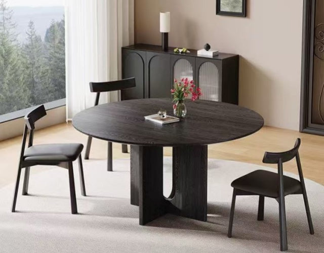 JASPERT Black Timber Round Dining Table - sintered stone top or walnut ...