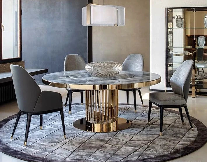 DALLAS Round Luxury Dining Table - Gold or Chrome Pedestal Base with ...